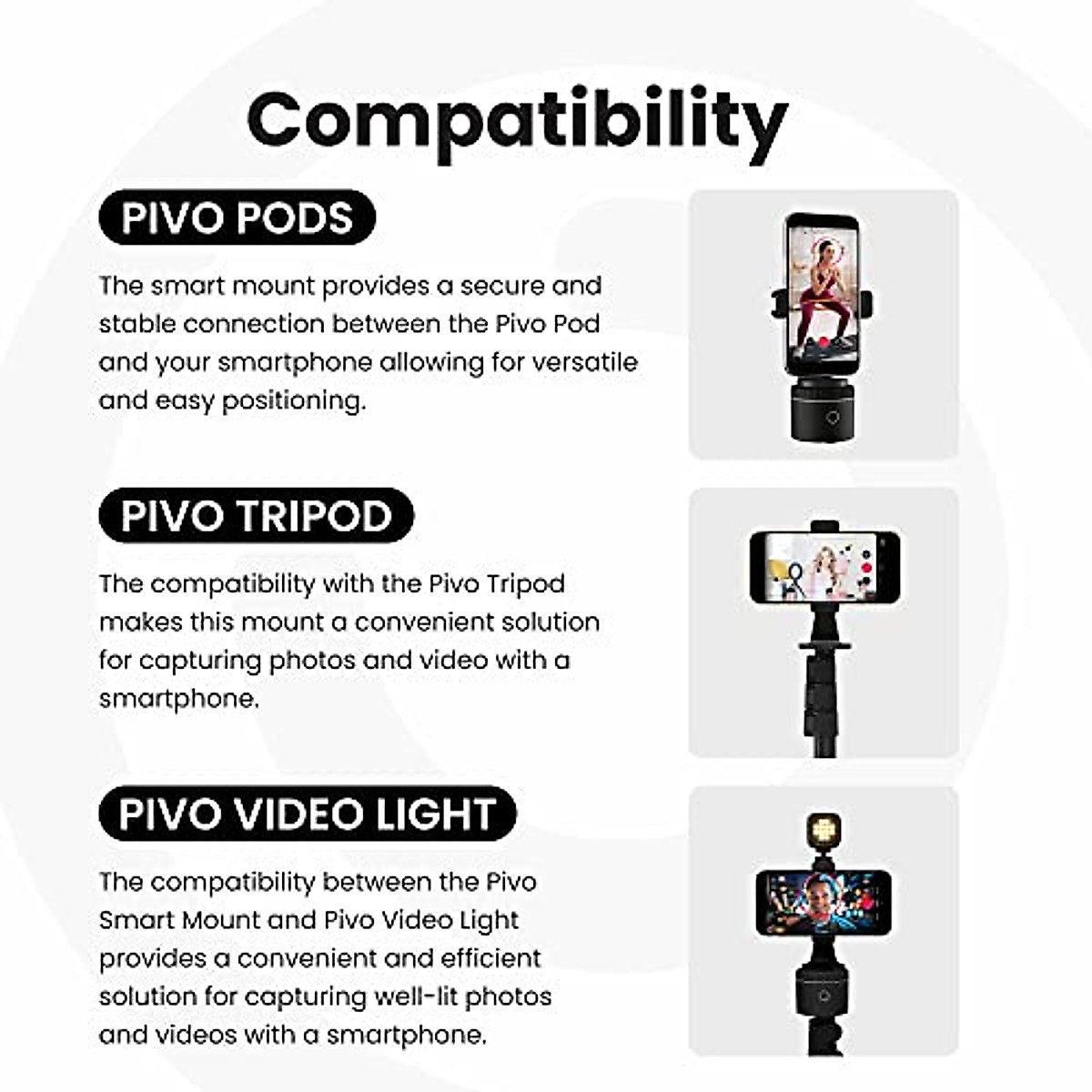 Pivo Smart Mount Adjustable 360° Vertical and Horizontal Smartphone Aluminum Holder Stand with Universal Clamp Adapter ¼ inch Thread for Tripods