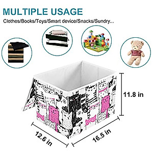 CaTaKu Cute Cat Funny Storage Bins with Lids and Handles, Fabric Large Storage Container Cube Basket with Lid Decorative Storage Boxes for Organizing Clothes