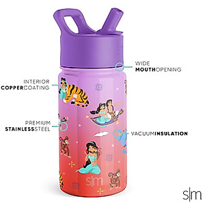 Simple Modern 10oz Disney Summit Kids Water Bottle Thermos with Straw Lid - Dishwasher Safe Vacuum Insulated Double Wall Tumbler Travel Cup 18/8 Stainless Steel -Aladdin: A Whole New World