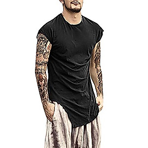 YOMXL Men Solid Color Irregular Hem Tops Athletic Sport Soft Tank Tops Casual T Shirt Tee Black