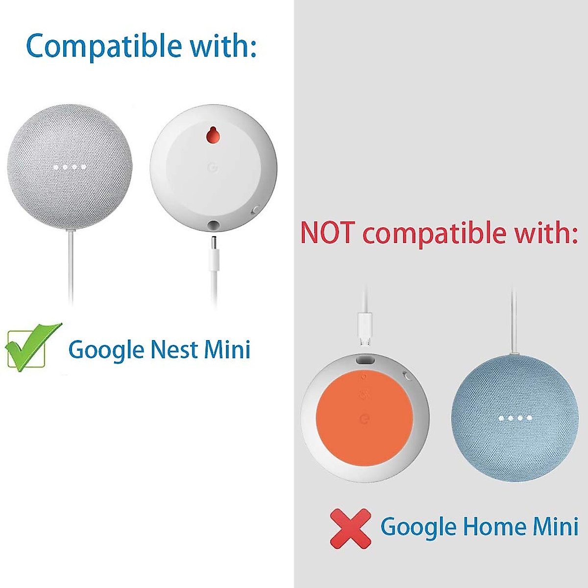 Caremoo Google Nest Mini Wall Mount Holder, Space-Saving Design Outlet Mount, Perfect Cord Management for Google Nest Mini 2nd Generation (White, 3 Pack)