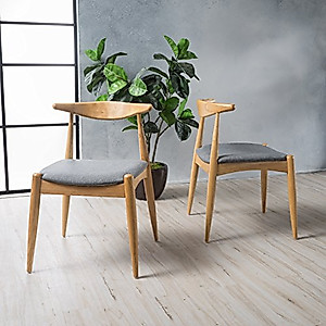 Christopher Knight Home Francie Fabric with Oak Finish Dining Chairs, 2-Pcs Set, Grey / Oak