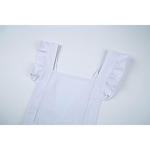 Hyzrz Cute Retro Adjustable Ruffle Aprons with Pockets for Women Girls Vintage Cross Back Pinafore Dress Maid Costume Apron Small to Plus Size (Adjustable, White)