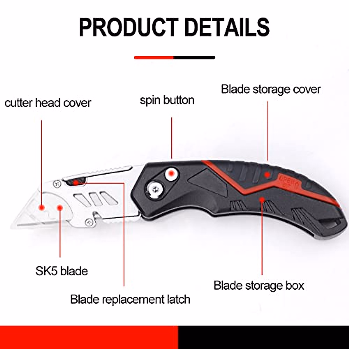 AIRAJ PRO Utility Knife,Heavy Duty Folding Box Cutter,Quick-Change Folding Razor Knife,Pocket Carpet Knife with 13 Sharp SK5 Stainless Steel Blades,Blade Storage Design