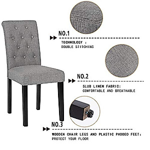 LSSBOUGHT Button-Tufted Upholstered Fabric Dining Chairs with Solid Wood Legs, Set of 4 (Gray)
