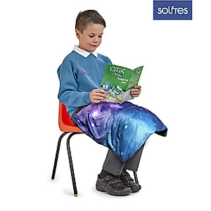 Solfres Small Weighted Lap Pad Blanket Throw for Kids Boys Teens 20in x 23in 5 Lbs - Sleep Therapy Plush Travel Size with Removable Cover, Galaxy Space Stars, Washable, Dark Blue