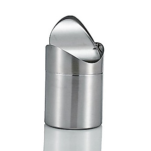LoveInUSA Mini Table Trash Can Recycling Brushed Stainless Steel Wave Cover Counter Top Garbage Bin