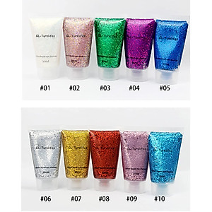 GL-Turelifes 30ml Sequins Chunky Glitter Liquid Eyeshadow Glitter Body Gel Festival Glitter Cosmetic Face Hair Nails Makeup Long Lasting Sparkling Easy to Apply, Easy to Remove (#03 Green)