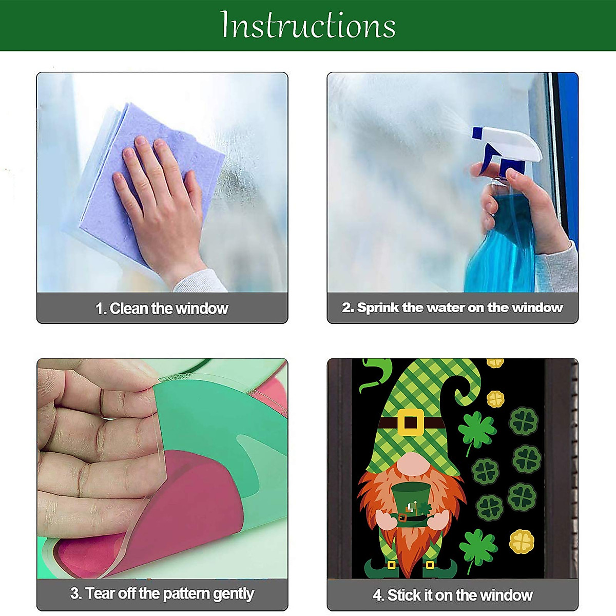 WENWELL Gnome Leprechaun Footprin St. Patrick's Day Window Cling Decorations for Glass,Irish Shamrock Rainbow Saint Patty Day Home Decor Decals,Door Ornaments Stickers for Holiday Party,9 Sheets