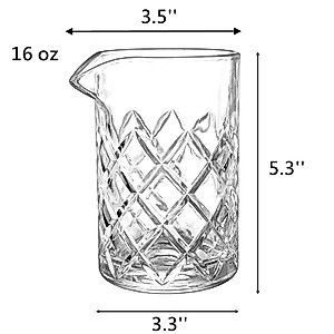 Tebery Seamless Crystal Cocktail Mixing Glass for Stirring Drinks, 16Oz Thick Bottom Bar Mixing Pitcher, Stirring Glass Drink Maker for Bar, Bartenders