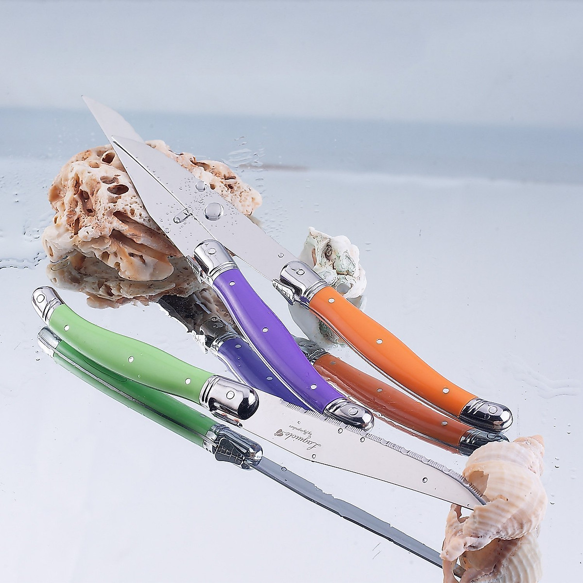 FLYINGCOLORS Laguiole Laguiole Steak Knife Set, Stainless Steel, Multicolor Handle,8 Pieces Multicolor