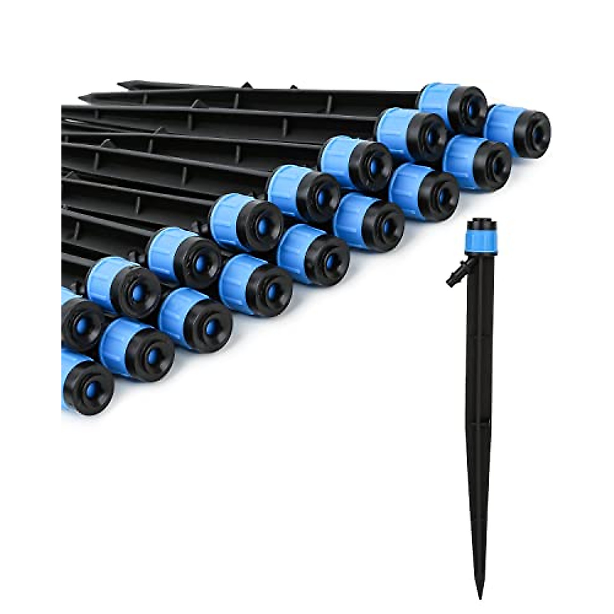 Yulaiyoen 50 Pack Drip Irrigation Emitters Adjustable Irrigation Dripper 360 Degree Full Circle Pattern Water Flow Bubbler with Stake for 1/4 inch Irrigation Hose for Garden Greenhouse Vegetable