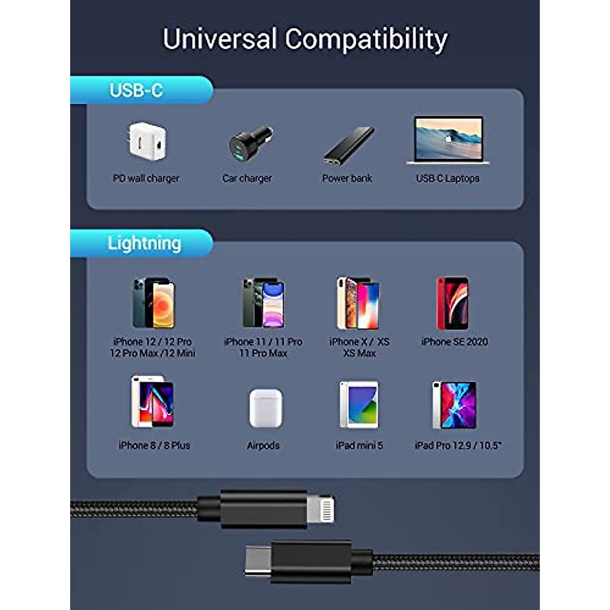 Quntis USB C to Lightning Cable [MFi Certified], 3Pack Nylon iPhone Charger Cord USB C 3/6/10 ft, Braided iPhone Charging Cable USB C Compatible with iPhone 14 Pro Max 13 12 11 X 8 iPad - Black