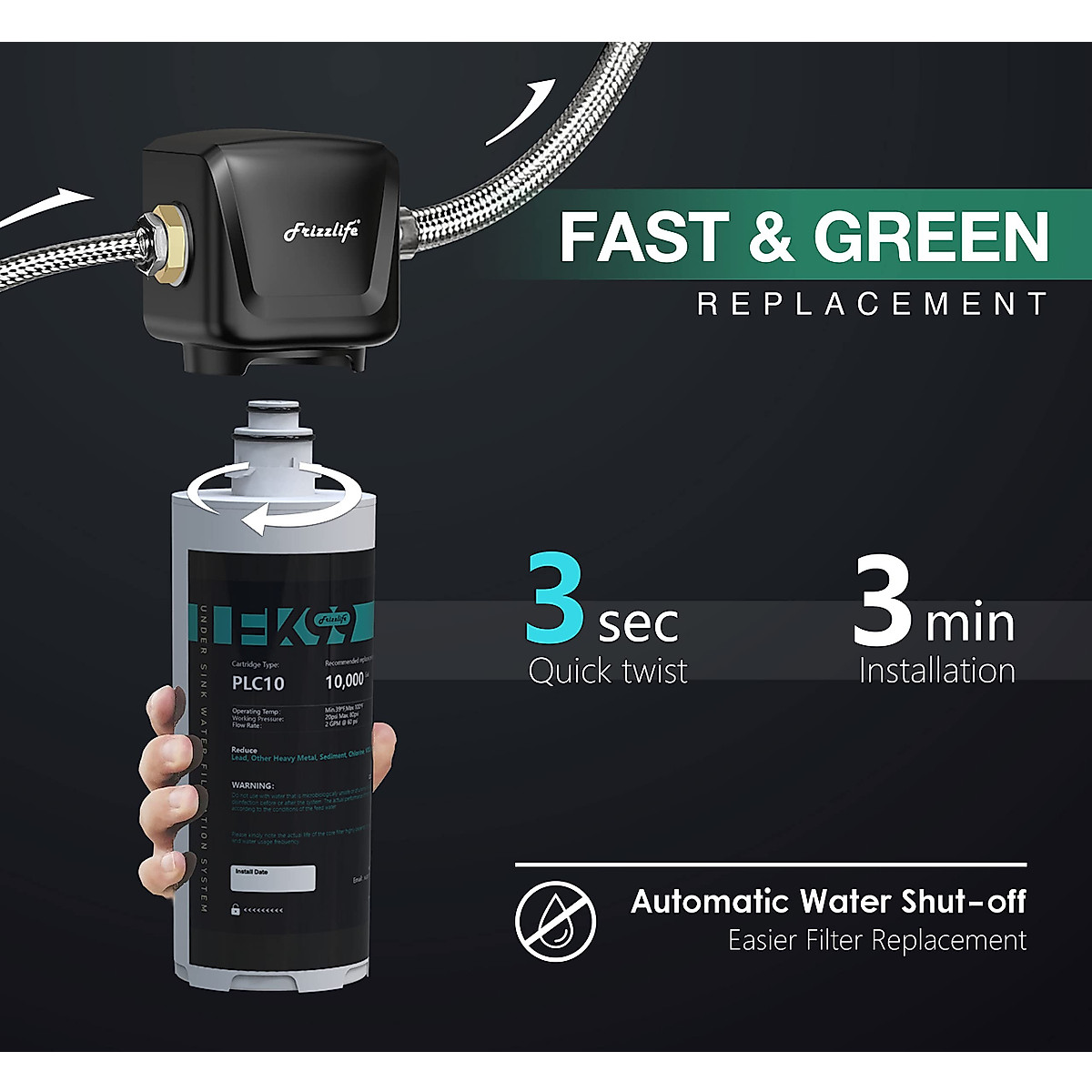 Frizzlife FK99 Under Sink Water Filter System, NSF/ANSI 53&42 Certified, Remove 99.99% Chlorine, Lead, Bad Taste&Odor, Direct Connect, 0.5 Micron, Under Counter Drinking Water Filter