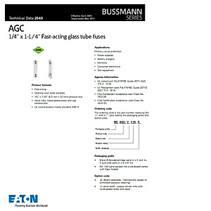 Bussmann AGC-10 AGC Series Fuse, Fast Acting, 10 Amp, 250V, Glass Tube, 1/4" x 1-1/4" (Pack of 5)