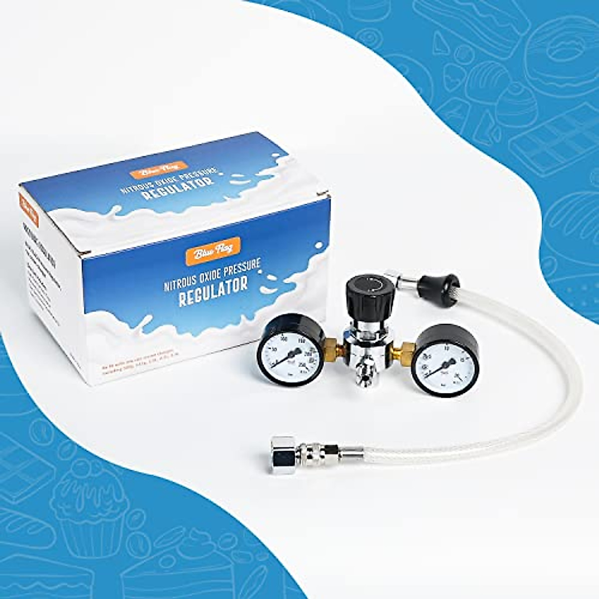 BLUE FLAG Nitrous Oxide Pressure Regulator Pressure Reduction Valve, for 580G, 615G, 1.5L, 2.2L, 3.3L Cream Charger Cylinder