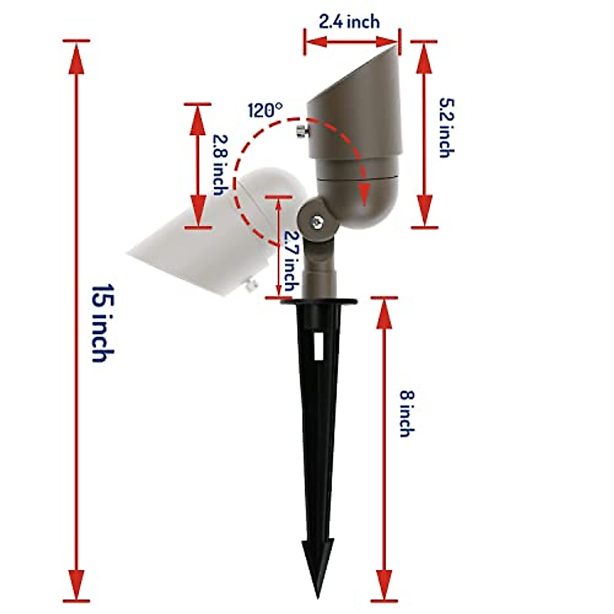 4W LED Landscape Lighting Landscape Lights Spotlights GL103-BZLED8 AC/DC 12V Low Voltage Warm White Waterproof for Driveway,Yard, Lawn,Patio,Walls,Trees,Flags,Outdoor Light (Bronze, 8 Pack)
