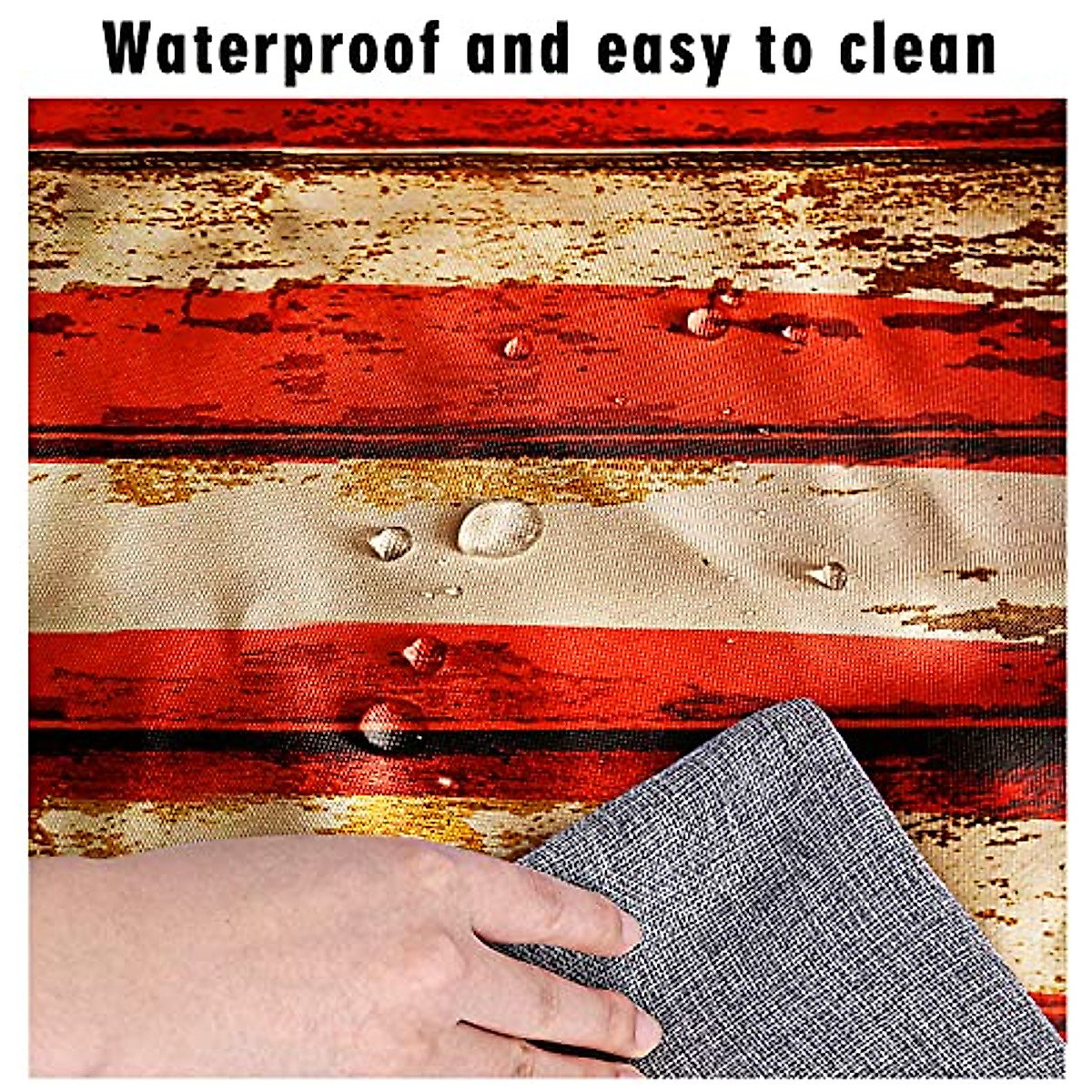 Elastic Fitted Tablecloth, American Flag Symbolism Over Old Rusty Tones Weathered Vintage Social Plank Rectangle Table Cover, Waterproof Table Cloth for Outdoor Picnic Camping Parties, 30x72 Inch