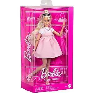 Barbie Deluxe Style Doll #3 in Barbiecore Outfit, Blond Hair in Top Knot, Pink Pastel Dress with Oversized Bow and Accessories Like Mesh Tights