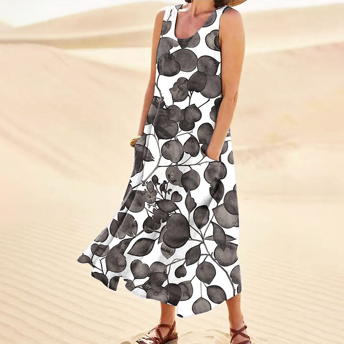 Women's Summer Casual Sleeveless Halter Long Maxi Beach Dress Womens Plus Size Casual Dresses for Fall Dark Gray