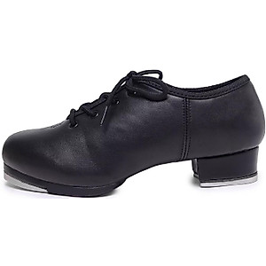 Jazz Tap Shoes for Woman: Leather Lace Up Tap Dance Shoes for Girls and Adult - Flat Heel Split Sole Tap Jazz Shoes for Boys and Man Black
