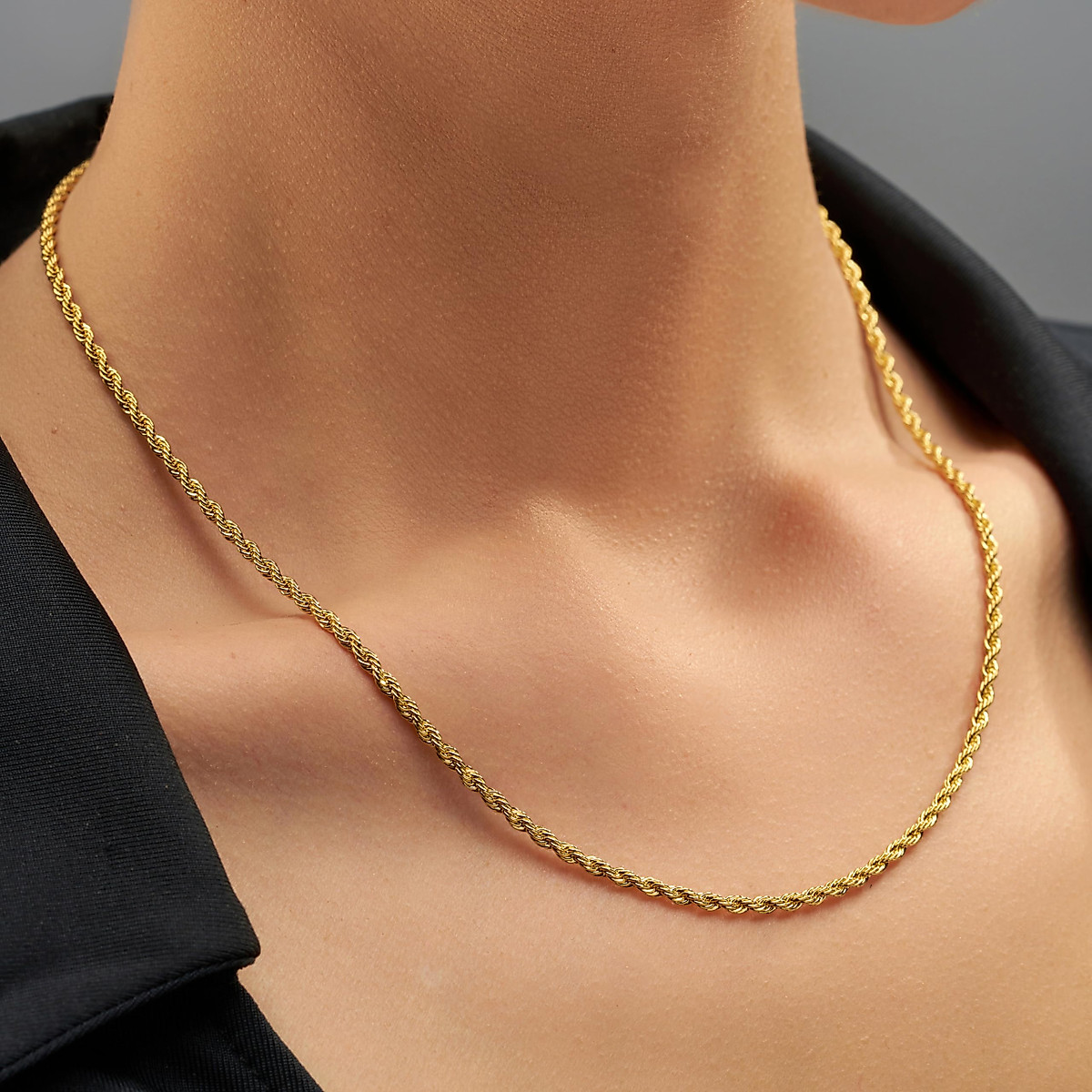 LIFETIME JEWELRY 2mm Gold Rope Chain for Men & Women 24k Real Gold Plated Diamond Cut Gold Necklace for Women & Necklace for Men 14 to 36 Inch | Gold | White Gold (16 inches, Gold)