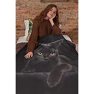 Cute Black Cat with Yellow Eyes Soft Throw Blanket All Season Microplush Warm Blankets Lightweight Tufted Fuzzy Flannel Fleece Throws Blanket for Bed Sofa Couch 60"x50"