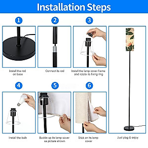 Modern Standing Lamps Beach cheerful tropical dark green leaves palm trees Minimalist Floor Lamp Metal Pole Lamp with Linen Lampshade for Bedroom Living Room Office Nursery Reading Foot Switch