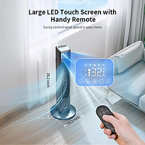 Grelife 36" Tower Fan, Bladeless Fan with 80° Oscillation, 3 Speeds, 4 Wind Modes, Touch Screen & Remote Control, 12-Hour Timer, Quiet Cooling Fan for Home Office Bedroom
