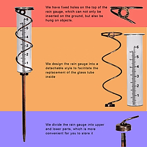 BIUWING Rain Gauge with Detachable Spiral Shap, Garden Rain Water Meter Measuring with Metal Frame, No Assembly Rain Measure Gauge for Yard Lawn Landscape (A)