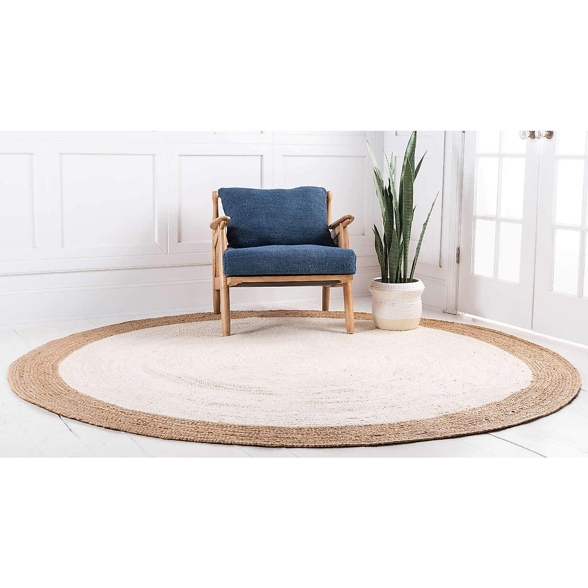 Unique Loom Braided Jute Collection Hand Woven Natural Fibers Ivory Round Rug (3' 3 x 3' 3)