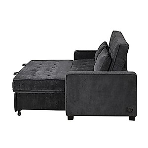 YUNLife&Home 65.7" Convertible Pull Out Sleeper Sofa Bed,Adjustable Loveseat Armchair Single Couch Chair with USB Port 2 Pillows for Living Room Apartment Small Space Furniture Set, Black