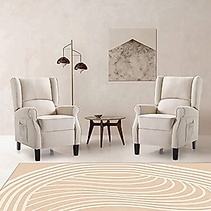 LEISLAND Wingback Recliner Chair with Massage and Heat, Tufted Fabric Arm Chair Sofa, Fabric Accent Chair for Reading, Living Room and Bedroom (Cream)