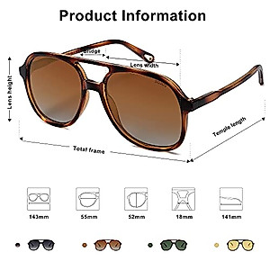 SOJOS Retro Square Polarized Aviator Sunglasses Womens Mens 70s Vintage Double Bridge Sun Glasses SJ2174, Brown Tortoise/Brown