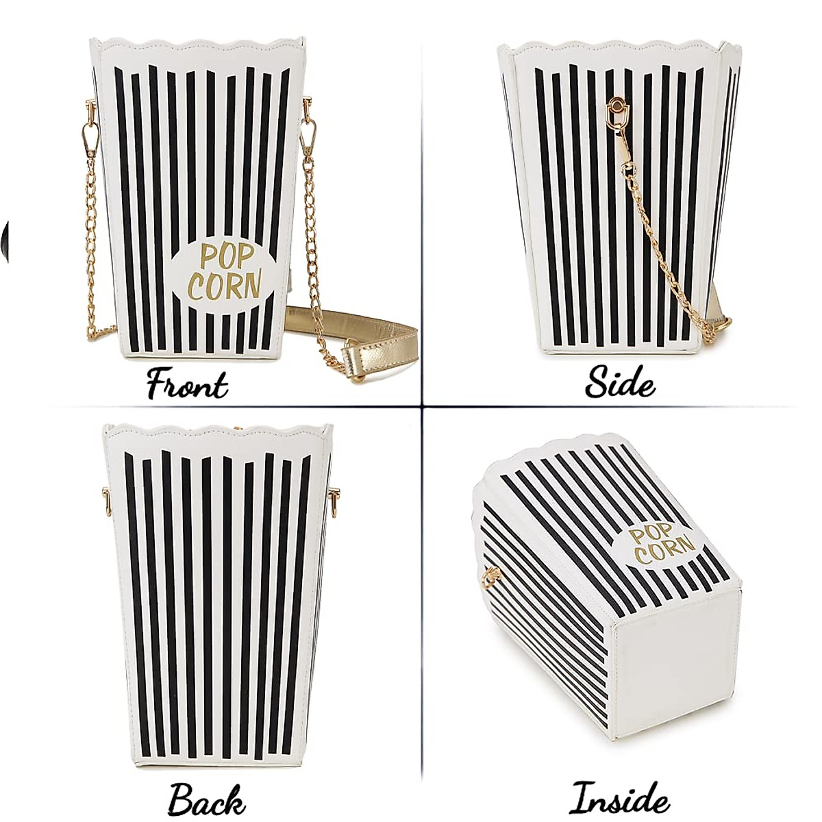 ENJOININ Novelty Fashion Women Crossbody Bag, Popcorn Box Style Clutch Bag for Girl Handbag Shoulder Bag Purse (Black B)