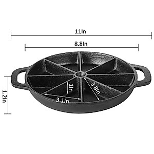 WUWEOT Cast Iron Wedge Pan, Non stick Round Corn Bread Skillet, Black 8-edges Biscuit Pan with Double Handles for Scones, Corn Stick Pan, Muffins, Cup Cakes and Brownies