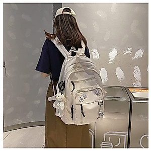 High Capacity Women Backpack Fashion Big Student Backpack Badge Rucksack Girls School Bag Female Cute Leisure Travel Mochila (Only Backpack,white)