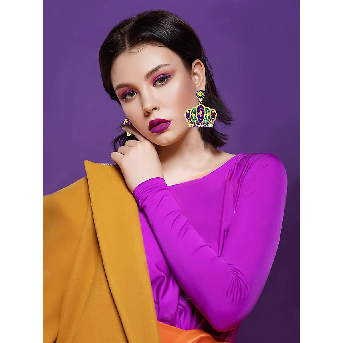 Beaded Mardi Gras Earrings for Women Purple Green Gold Earrings Temps Bons Fleur De Lis Carnival Earrings Jewelry Gifts (Hat)