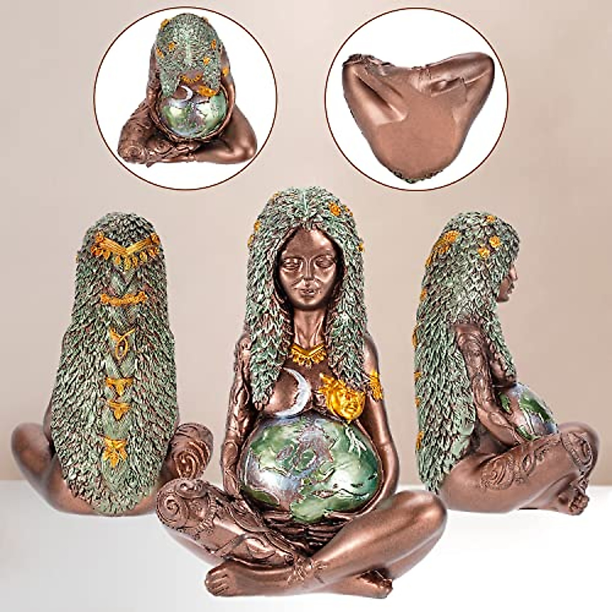 JIMBON Gaia Mother Earth Statue,6inch H Nature Moon Goddess Statue,Spiritual Items Figurines Statuette Gifts for Earth Day,Mother's Day,Thanksgiving Day Gift,Modern Home Room Decor Garden Decoration
