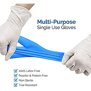 Basic Disposable Vinyl Exam Gloves 100Pcs,XL Size,Cleaning Gloves,Food Service Gloves,Powder Free,Latex Free,Non-Sterile for All Purposes Gloves,Blue (BMPF3004B)
