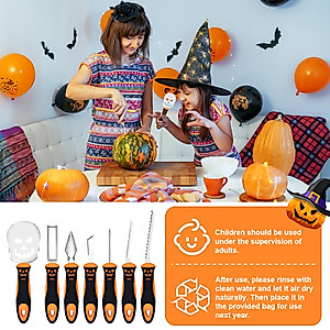 Bymugo 7 Pcs Halloween Pumpkin Carving Kit, Professional Heavy Duty Stainless Steel Tools, Carving Knives and Scoops, Ergonomic Handle Pumpkin Carving Set, Halloween Party Decoration Supplies