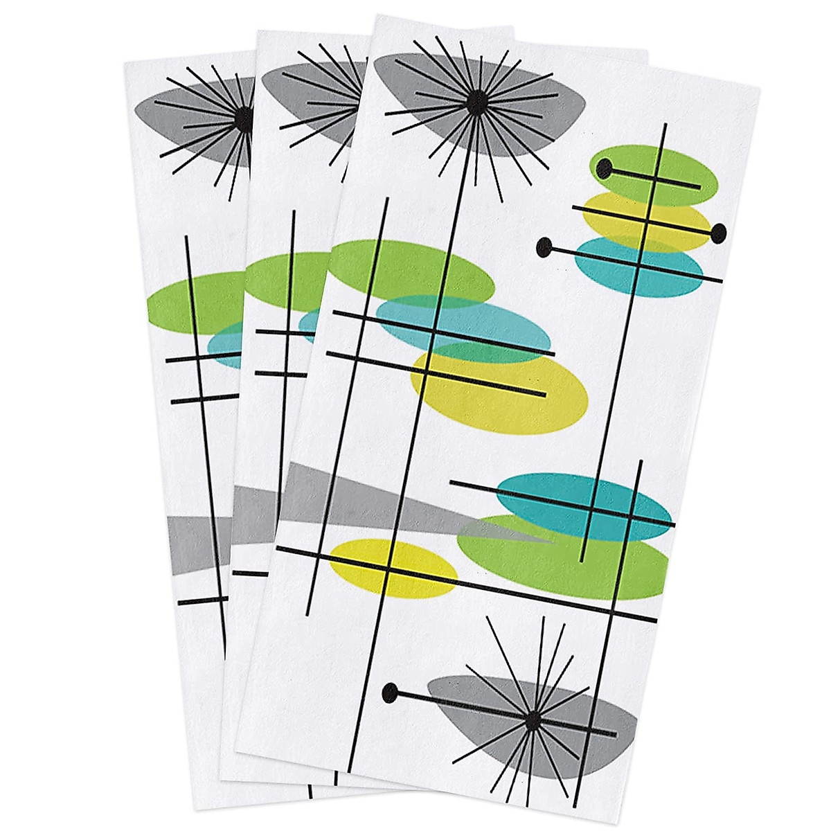 Kitchen Dish Towels 3 Pack-Super Absorbent Soft Microfiber,Mid Century Modern 44 Pattern Decoration Design Cleaning Dishcloth Hand Towels Tea Towels for Kitchen Bathroom Bar