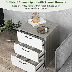 Giantex 3 Drawer Dresser, 26" Tall Wood Drawer Chest Dresser Cabinet with Storage & Gray Grain, Storage Cabinet, Nightstand for Living Room, Bedroom, Hallway, Entryway