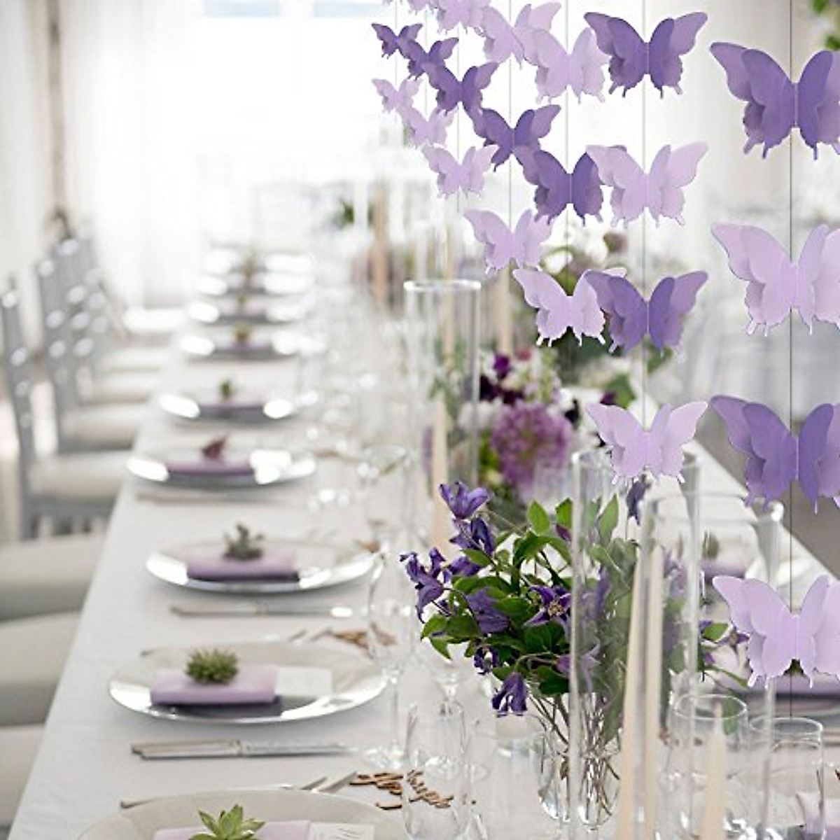 ADLKGG Butterfly Hanging Garland 3D Paper Bunting Banner Party Decorations Wedding Baby Shower Home Decor Purple 4 Pack, 110 inch