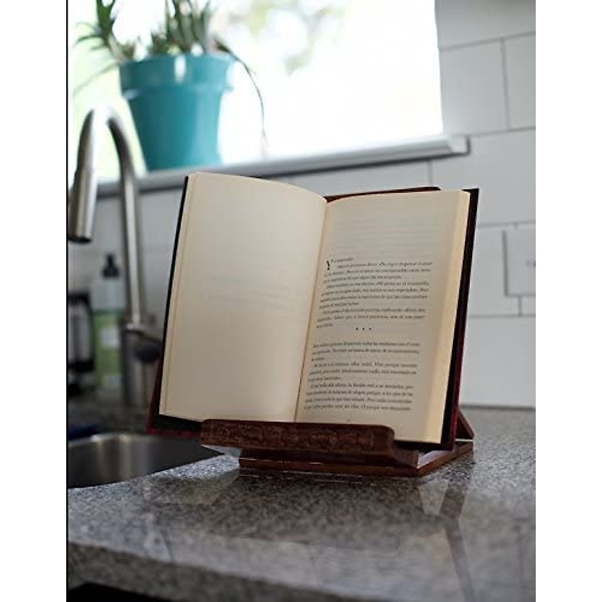 TrendBell Father's Day Gifts Wooden Cookbook Stand Wood Cookbook Holder, Adjustable Recipe Ipad Tablet Book Holder Stand for Kitchen Desk Reading Foldable Cooking Bookstands for Recipe, Magazine