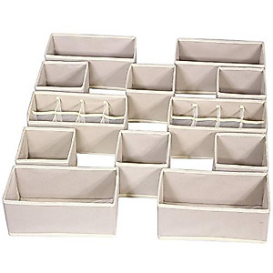 12 Pack Foldable Drawer Organizer Dividers Cloth Storage Box Closet Dresser Organizer Cube Fabric Containers Basket Bins for Underwear Bras Socks Panties Lingeries Nursery Baby Clothes Beige NN246