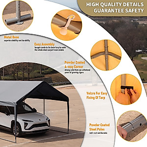 12x20ft Carport Heavy Duty, Upgraded Portable Garage with Reinforced Steel Poles, Large Car Canopy with Removable Sidewalls and Ventilated Windows, UV Resistant All-Season Tarp for Car, Truck, Boat