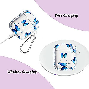 MOLOVA Case for Airpods 1&2 Case, Airpods Hard Protective Cover Shock Proof Compatiable with Wireless Charging Case Keychain for Kids Teens Boys Girls (Many Blue Butterfly)