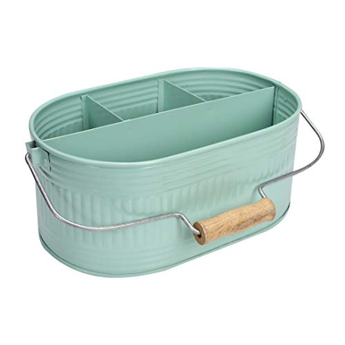 Alpha Living Home Farmhouse Utensil Caddy Carry-All Serveware-Galvanized Metal Organizer for Kitchen Counter-Comfort Wooden Handle In/Outdoor Storage For Flatware,Condiments,Party Cutlery,Arts-TEAL