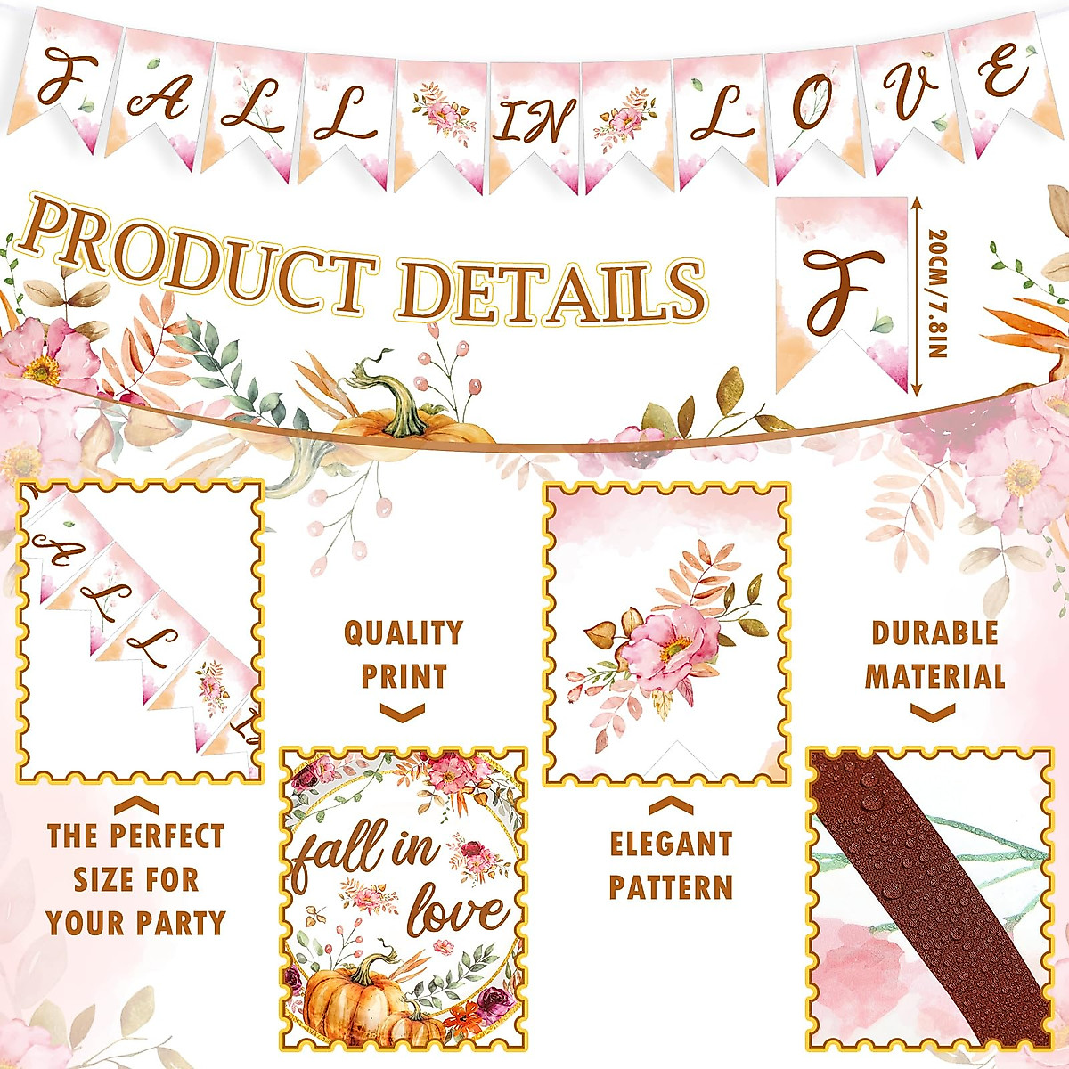 Tanlade 193 Pcs Fall in Love Bridal Shower Decorations Include 24 Dinner Plate 24 Dessert Plates 24 Pumpkin Napkin 24 Pcs 9 oz Cup 24 Cutlery 24 Straw Banner for Wedding Anniversary Engagement Party